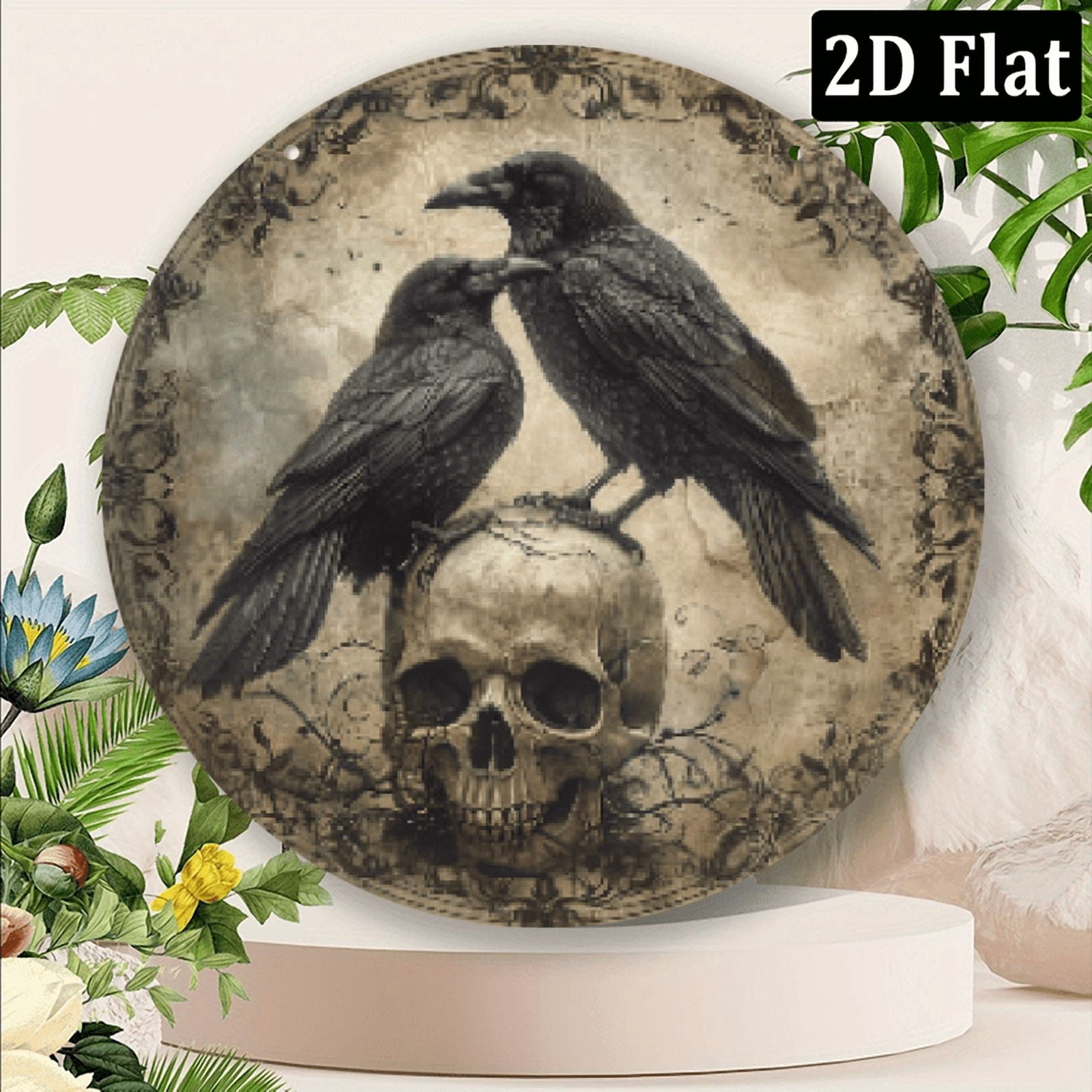 2D Flat, 1pc 8x8 Gothic Raven Skull Aluminum Wall Art - Vintage ...