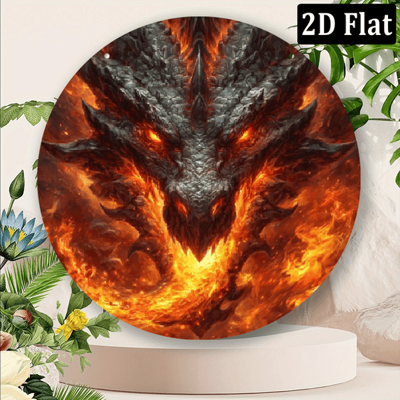 2D Flat, 1pc 8x8 Inch Aluminum Dragon Fire Wall Art - 2D Flat Metal ...