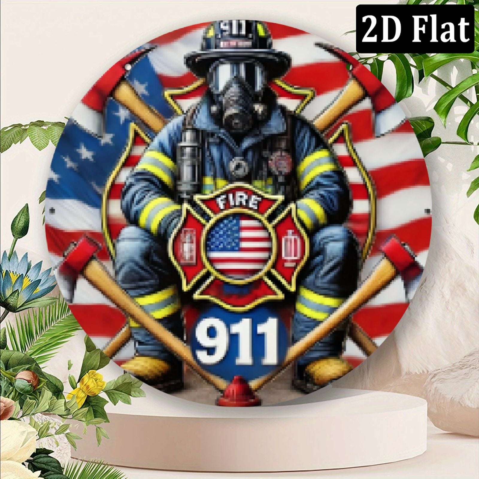 2D Flat, 1pc 8x8 Inch Aluminum Firefighter Salute Round Wall Art ...