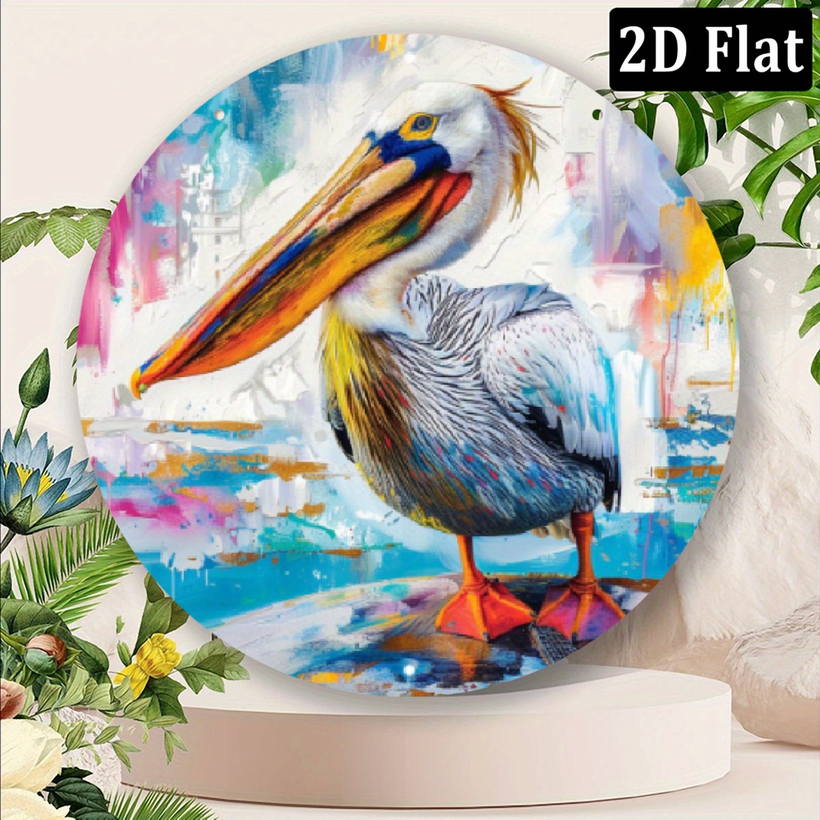 2D Flat, 1pc 8x8 Inch Aluminum Pelican Round Metal Wall Sign - Vibrant ...