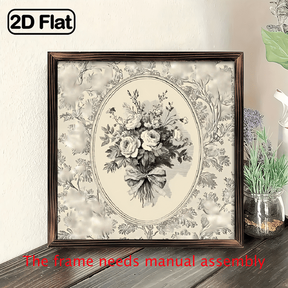 2D Flat, 1pc 8x8 Inch Floral Framed wall art - Vintage Farmhouse Decor ...