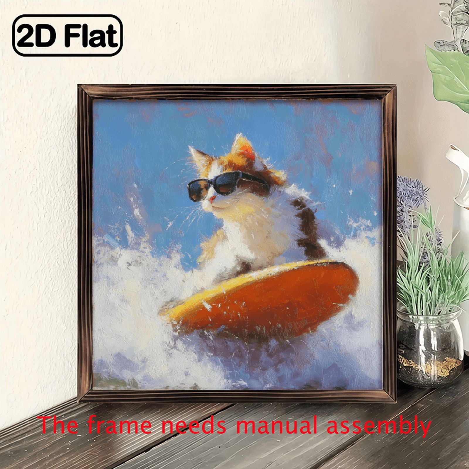 2D Flat, 1pc 8x8 Inch Framed Canvas Wall Art - Cool Cat in Glasses on ...