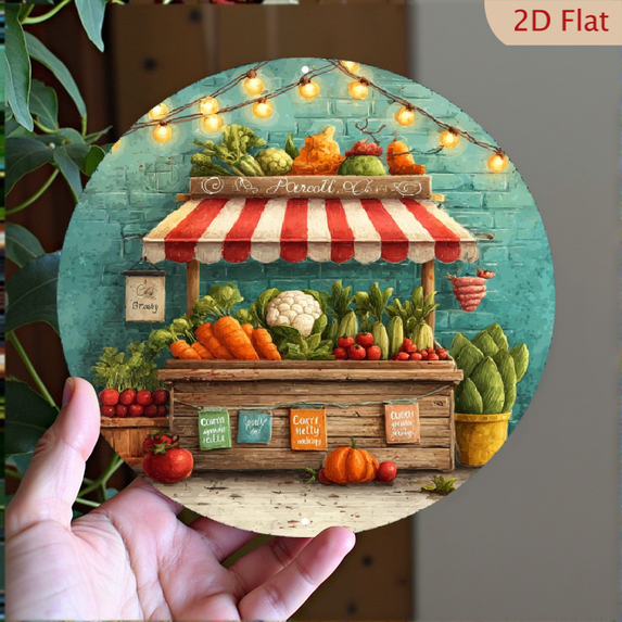 2D Flat 1pc 8x8 Inch Round Aluminum Sign - Vintage Vegetable Fruit ...
