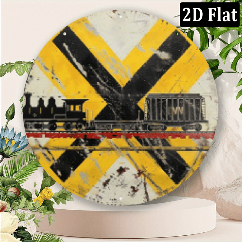 2D Flat, 1pc 8x8 Inch Round Aluminum Train Railroad Crossing Sign ...