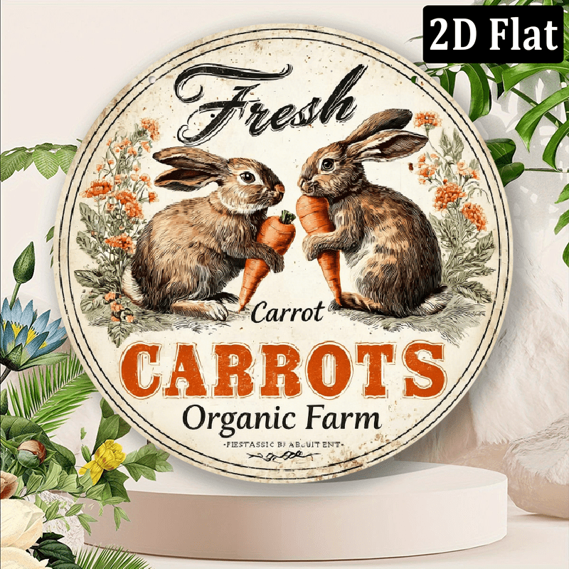 2D Flat 1pc 8x8 Inch Round Wall Decoration, Double Rabbit Carrot Bush ...