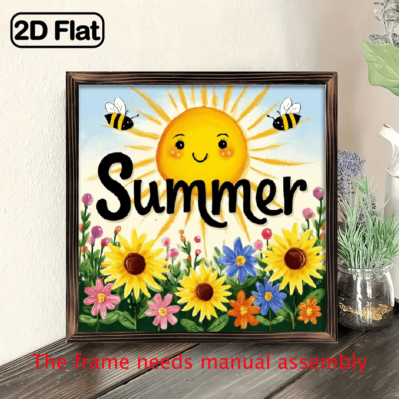 2D Flat - 1pc 8x8 Inch Rustic Farmhouse Wooden Wall Art - Summer ...