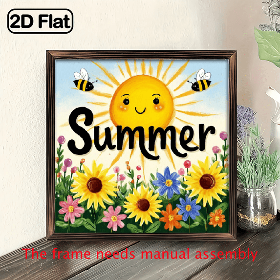 2D Flat - 1pc 8x8 Inch Rustic Farmhouse Wooden Wall Art - Summer ...