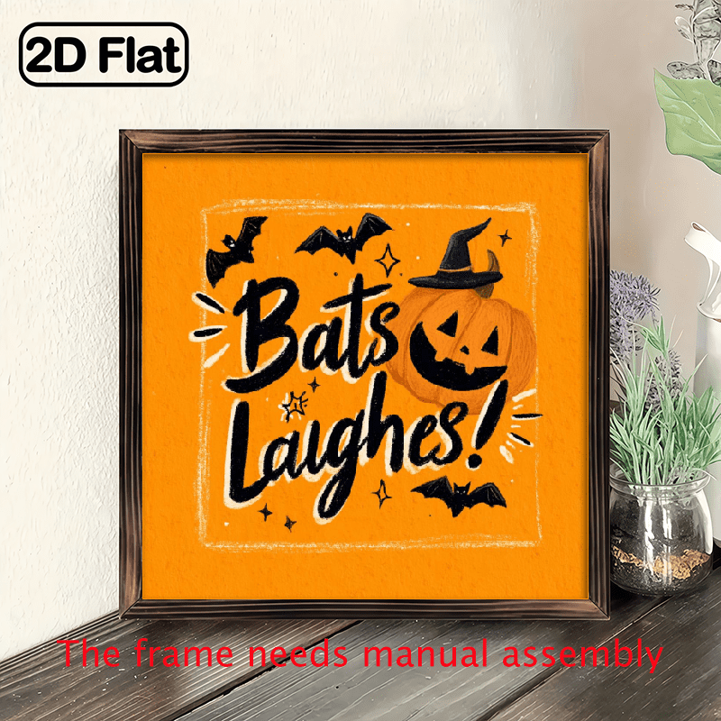 2D Flat, 1pc 8x8 Inch Rustic Wooden Halloween Sign - Bats Laughs ...