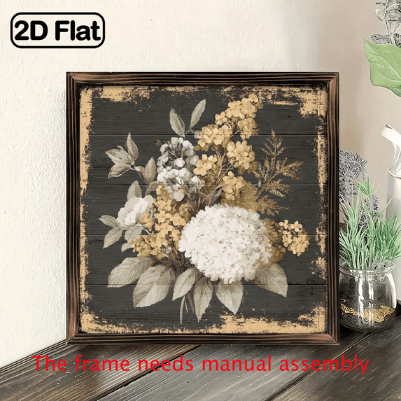 2D Flat, 1pc 8x8 Inch Summer Floral Wall Pediment with Recycled Wood ...