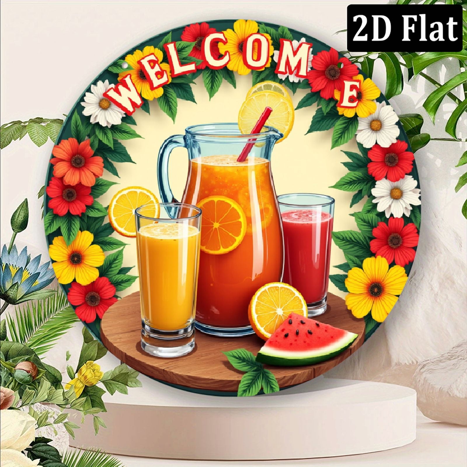 2D Flat, 1pc 8x8 Inch Summer Watermelon Welcome Sign - Vibrant Aluminum ...