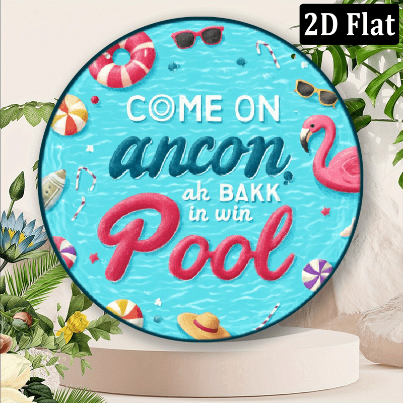 2D Flat, 1pc 8x8 Inch Vintage Aluminum Metal Sign - Retro Pool Party ...