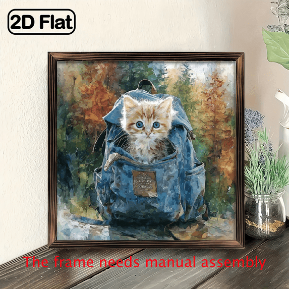 2D Flat, 1pc 8x8 Inch Wood Framed Wall Art, Ginger Tabby Cat in ...