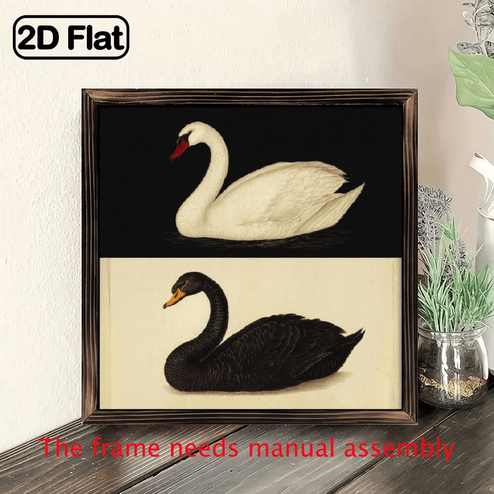 2D Flat, 1pc 8x8 Inch Wooden Framed Art Plaque - Elegant Black White ...