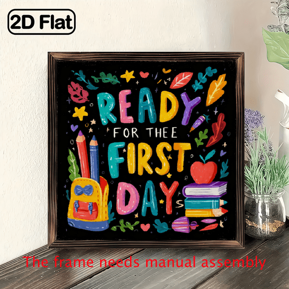 2D Flat - 1pc 8x8 Inch Wooden Sign Ready for the First Day - Vibrant ...