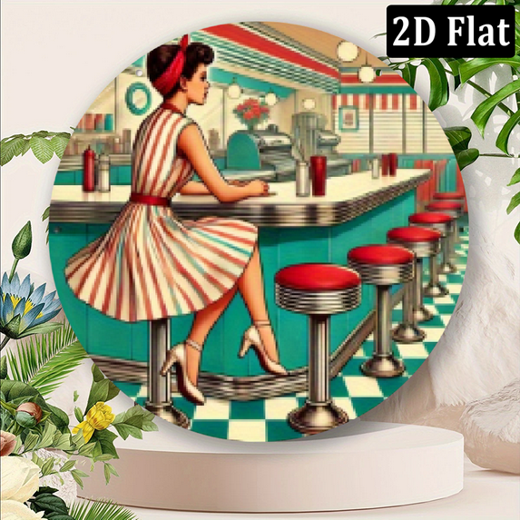 2D Flat, 1pc 8x8Inch Aluminum Retro Diner Metal Wall Art - Vintage ...