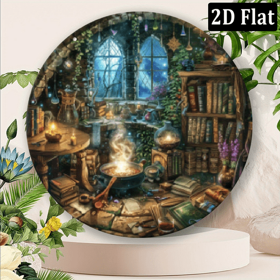 2D Flat, 1pc 8x8Inch Aluminum Round Metal Sign - Enchanted Wizard's ...
