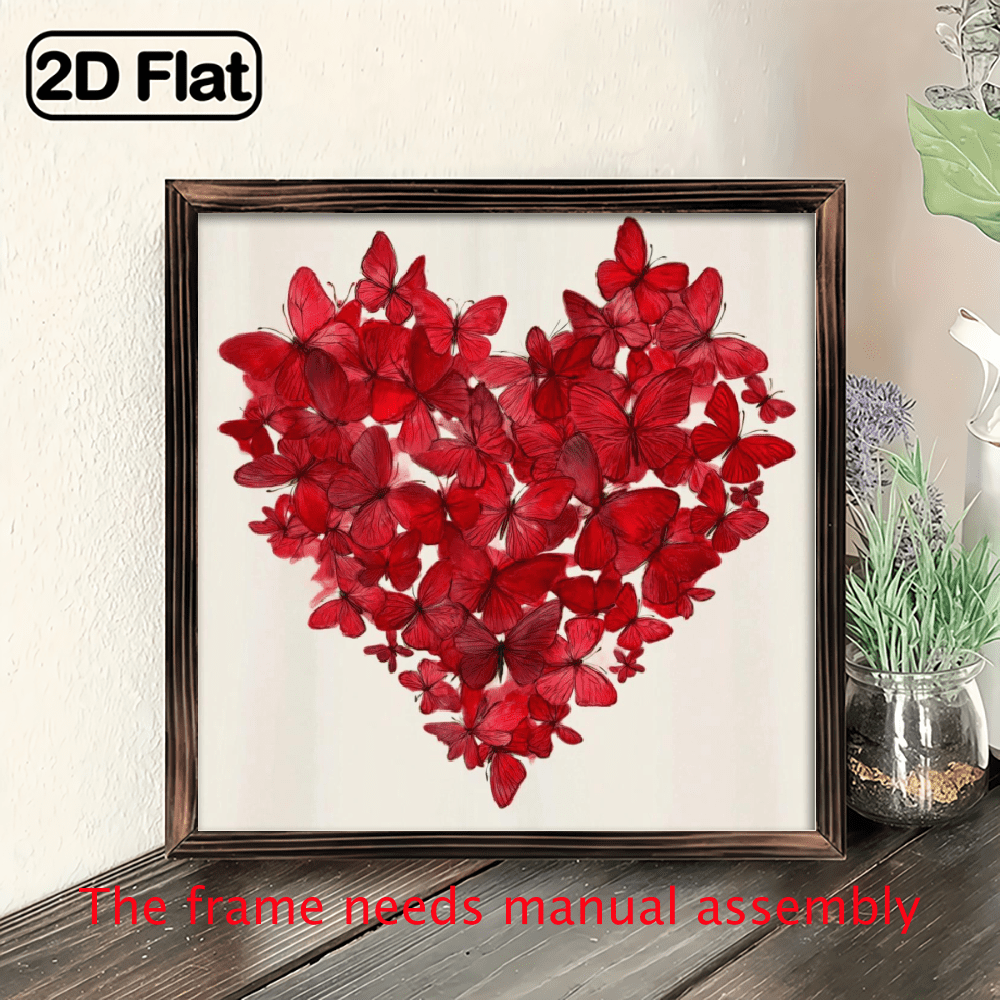 2D Flat, 1pc 8x8inch Acrylic Tag, Red Butterfly Heart Hanging Ornament ...