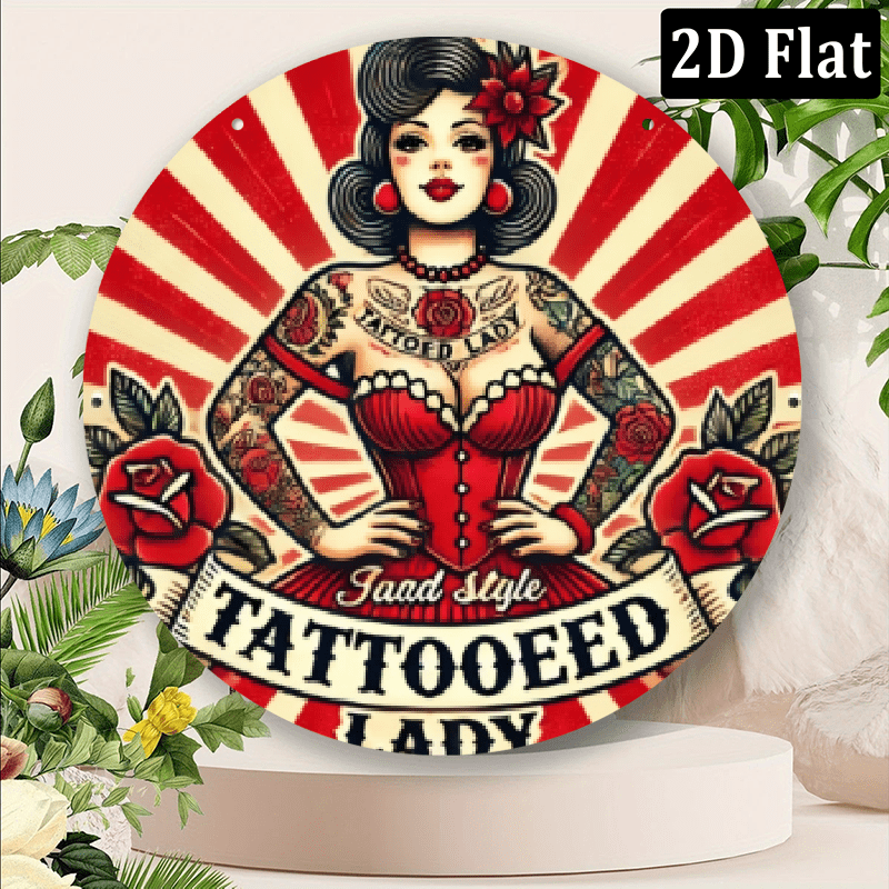 2D Flat, 1pc 8x8inch Aluminum 2D flat 1-Pack Retro Tattooed Lady Sign ...