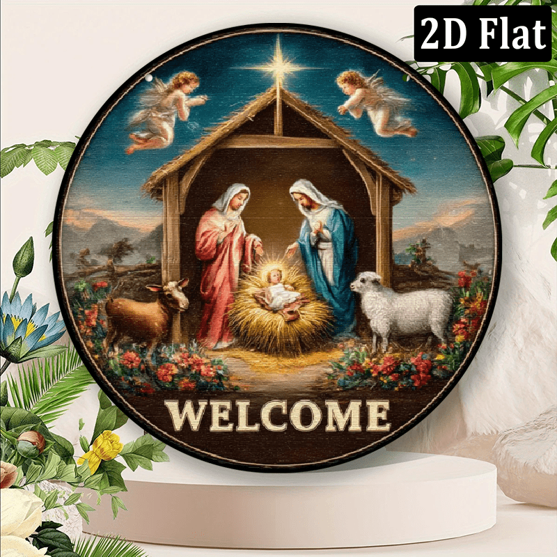 2D Flat, 1pc 8x8inch Aluminum 2D flat Welcome Round Wreath Wall Art ...