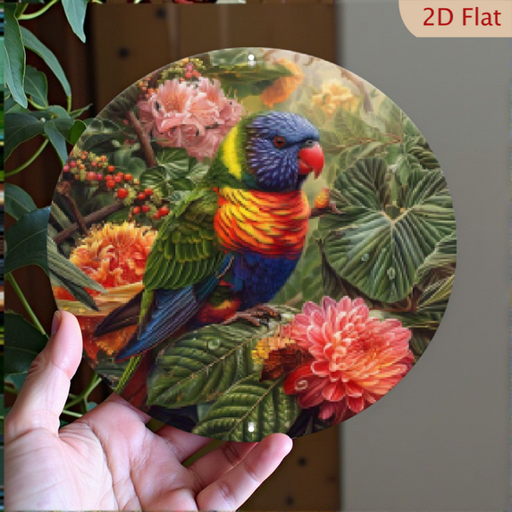 2D Flat, 1pc 8x8inch Aluminum 2DRainbow Lorikeet Tropical Blossom Metal ...