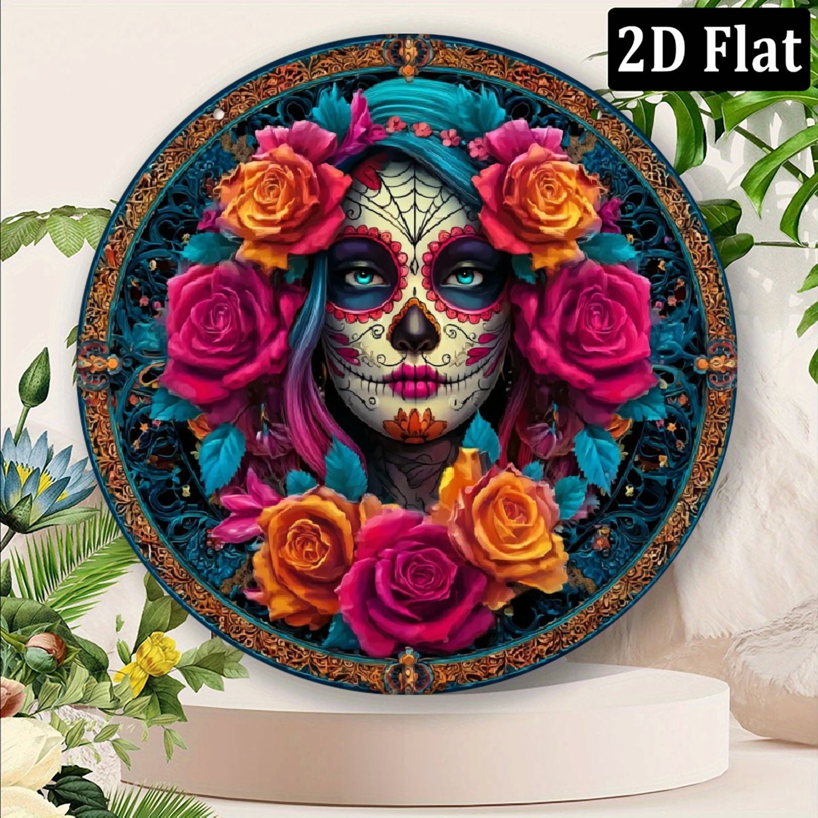 2D Flat, 1pc 8x8inch Aluminum Art Piece, Round Metal Sign with La ...