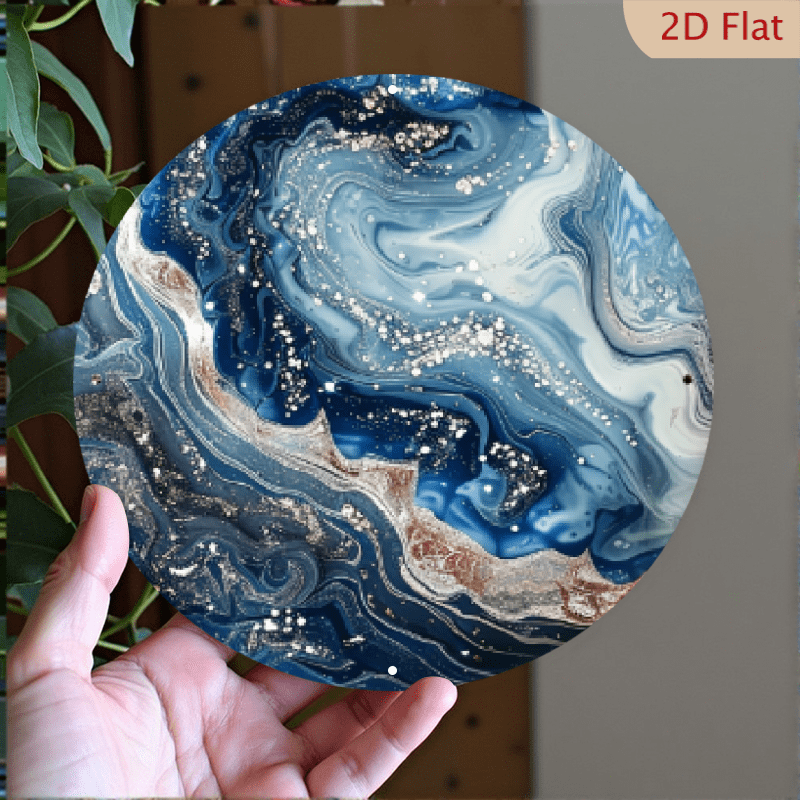 2D Flat, 1pc 8x8inch Aluminum Cutout Wall Art - Blue and Silver Swirls ...