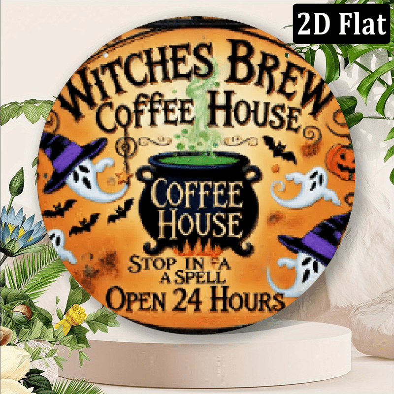 2D Flat, 1pc 8x8inch Aluminum Halloween-Themed Metal Sign Wall Art Set ...