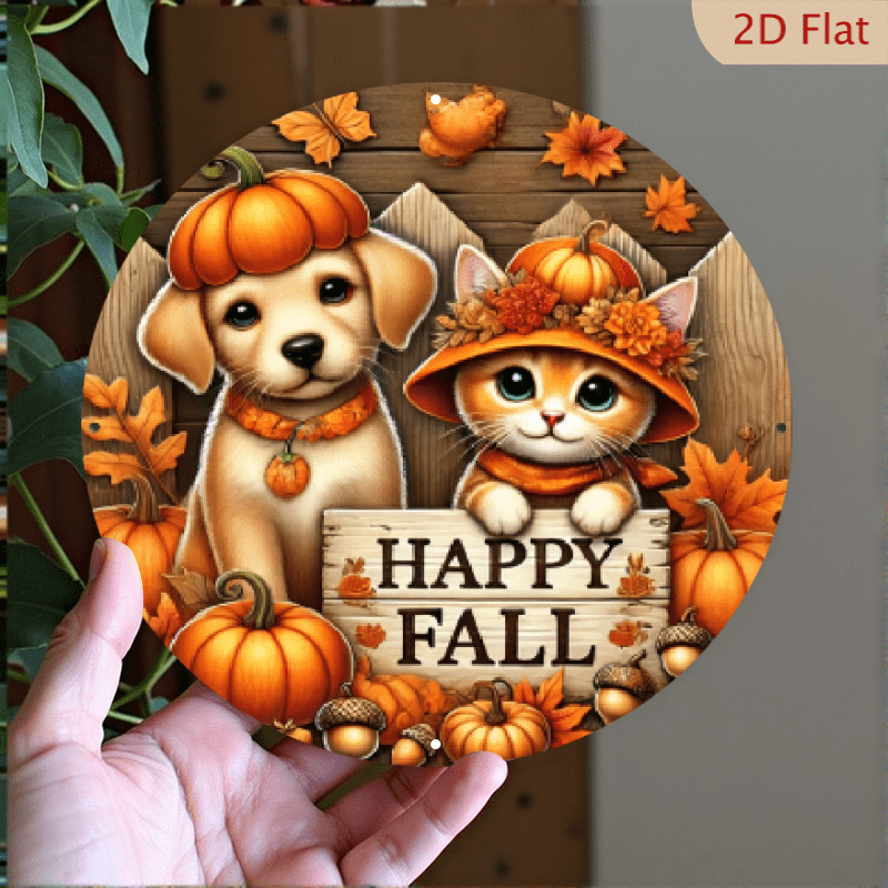 2D Flat, 1pc 8x8inch Aluminum Happy Fall Garden Decor Sign, Inch Round ...