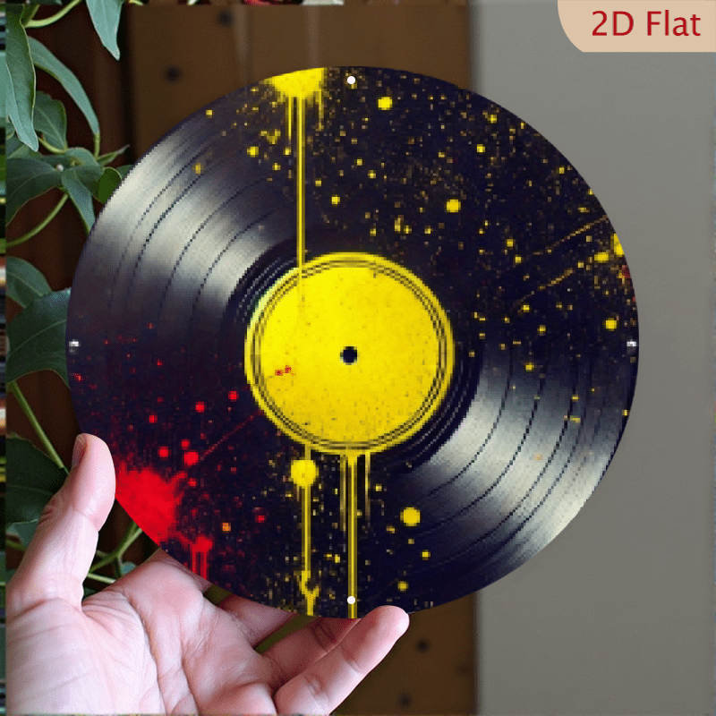 2D Flat, 1pc 8x8inch Aluminum Round Metal Sign with Record Theme ...