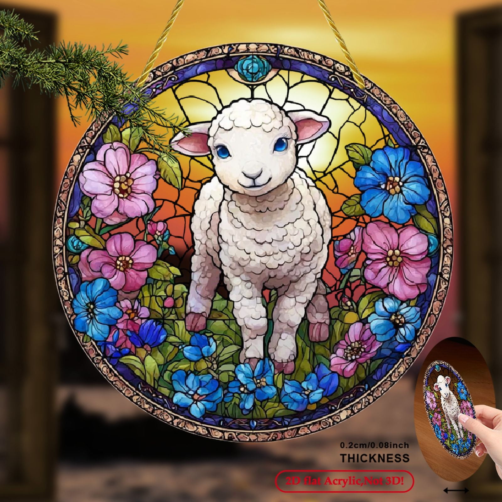 2D Flat, 1pc Adorable Lamb in Spring Catcher - 8 Inch Round Acrylic ...