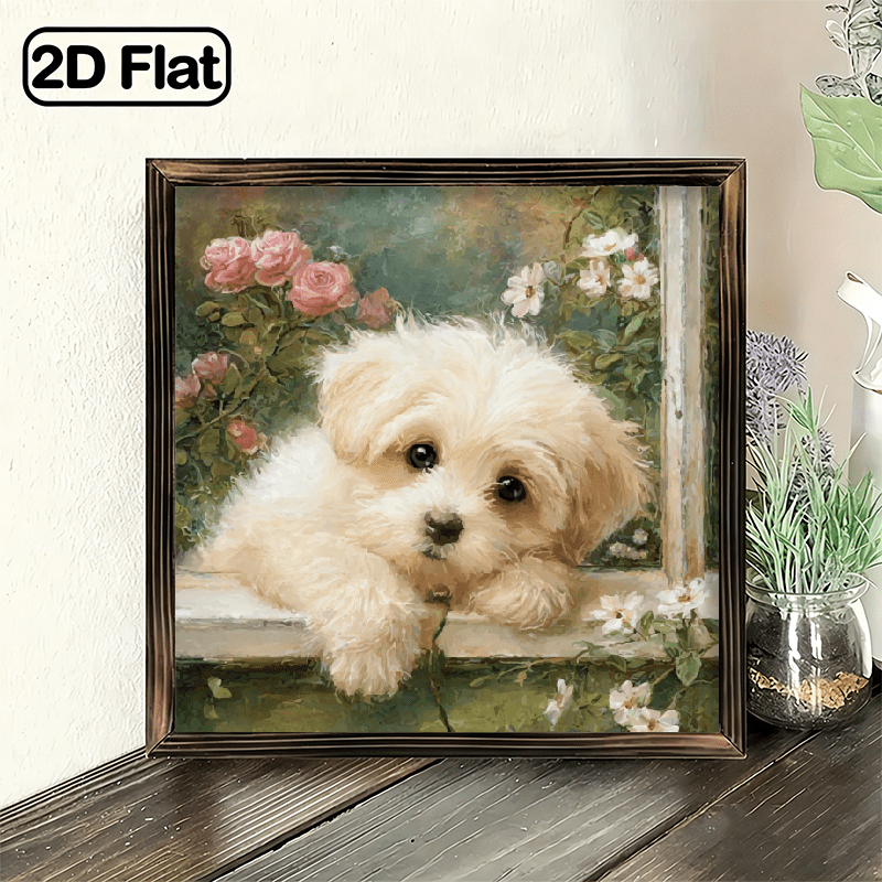 2D Flat 1pc, Adorable Puppy Dog Heart Shape Wall Art Sign with Pink ...