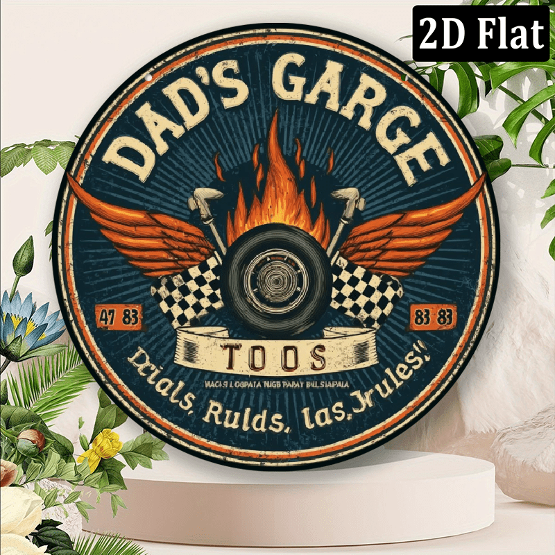 2D Flat, 1pc Aluminum 8x8inch Sign Dad's Garage Metal Wall Art ...