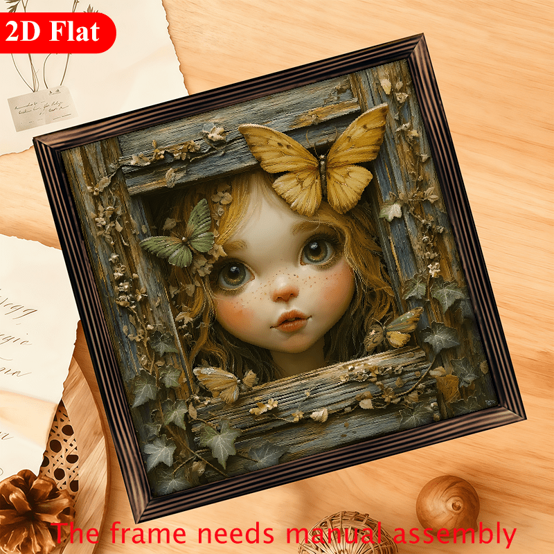 2D Flat, 1pc Art Deco Magic Fairy Door Wooden Sign - 12x12 Inch Framed ...