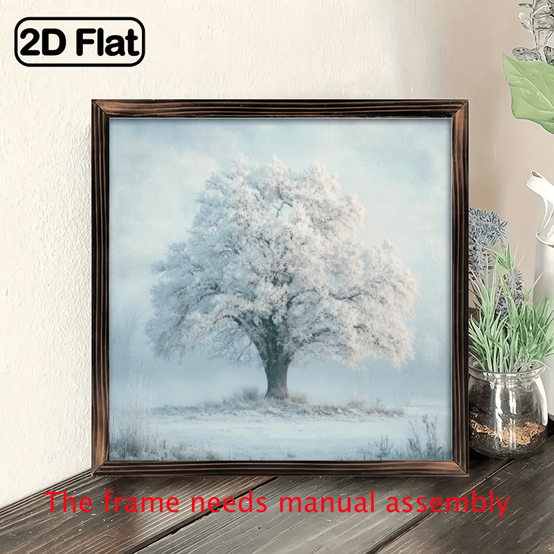 2D Flat - 1pc Art Deco Style Woodblock Print - White Tree in Fog, 8x8 ...