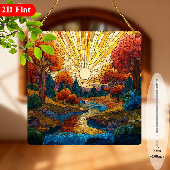 2D Flat, 1pc Autumn River Acrylic Suncatcher, 8x8 Inches - Window Decor ...