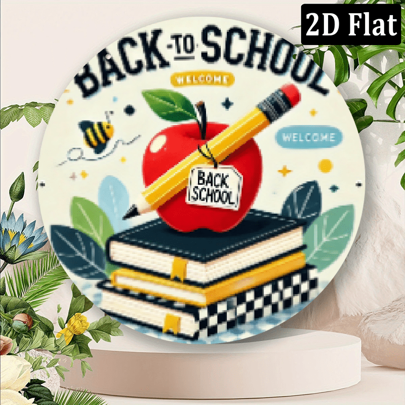 2D Flat, 1pc Back to School Welcome Sign - 8x8 inch Round Metal Decor ...