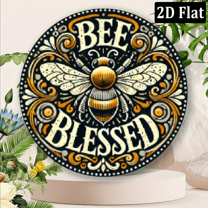 2D Flat, 1pc Bee Blessed Vintage-Inspired Metal Wall Art, 8x8 inch ...