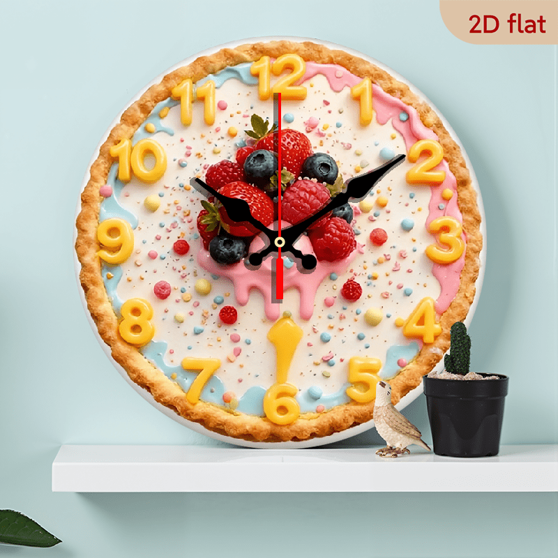 2D Flat 1pc Berry Dessert Theme Wooden Clock - 10 Inch Round Wall Clock ...