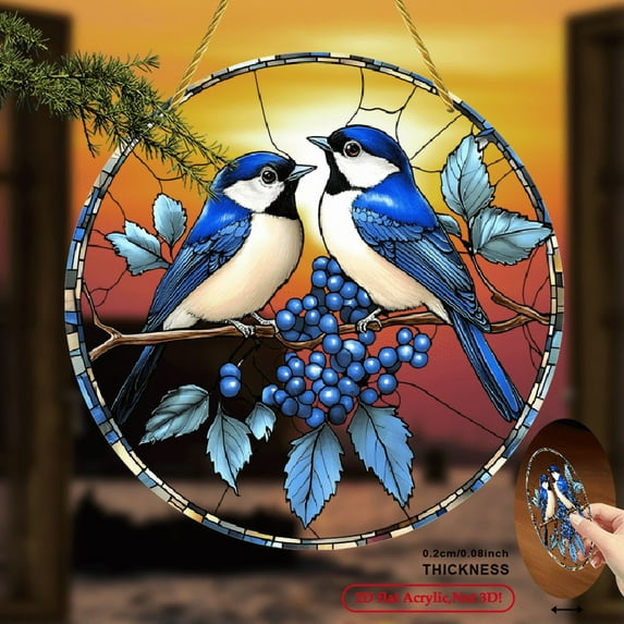 2D Flat, 1pc for Blue Bird Light Catcher Wall Art - 8 Inch Round ...