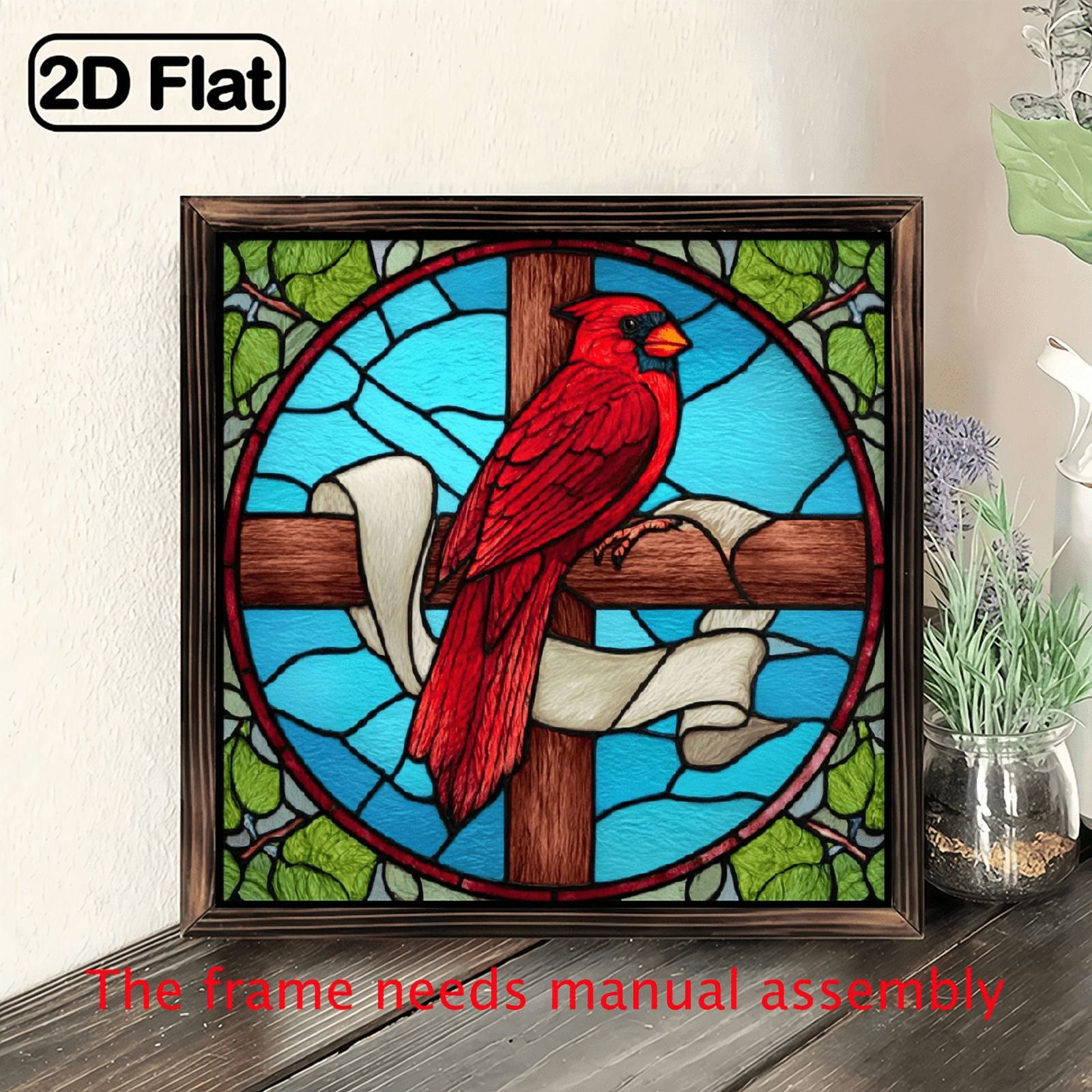 2D Flat, 1pc Bohemian Stained Cardinal Cross Sun Catcher - Round ...