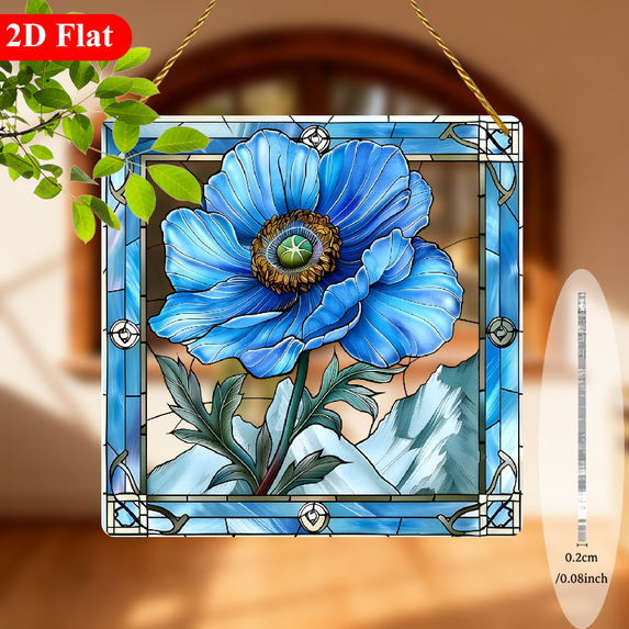 2D Flat, 1pc Bohemian Stained Glass-Style Blue Poppy Acrylic Sun ...