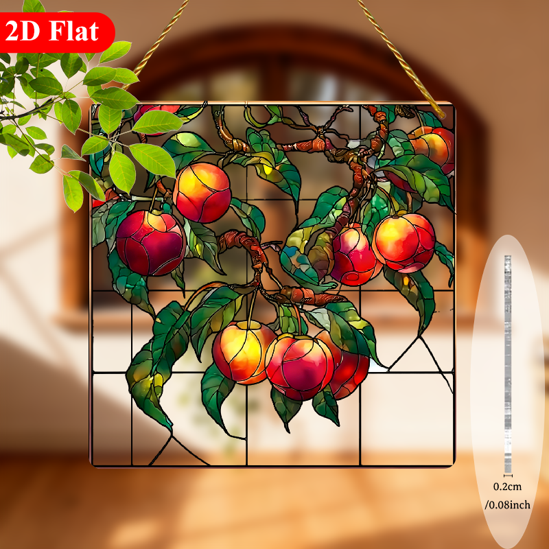 2D Flat, 1pc Bohemian Stained -Style Apple Window Hanging Decor - 8x8 ...