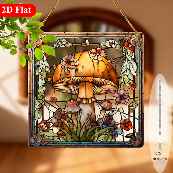 2D Flat, 1pc Bohemian Stained-Style Mushroom Floral Acrylic Sun Catcher ...
