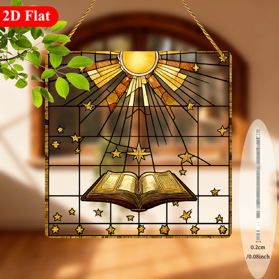 2D Flat, 1pc Bohemian Stained-Style Open Book Acrylic Sun Catcher Wall ...
