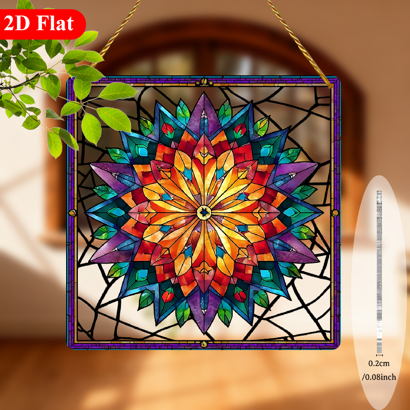 2D Flat, 1pc Bohemian Stained Sun Catcher Window Hanging - 8x8 Inch ...