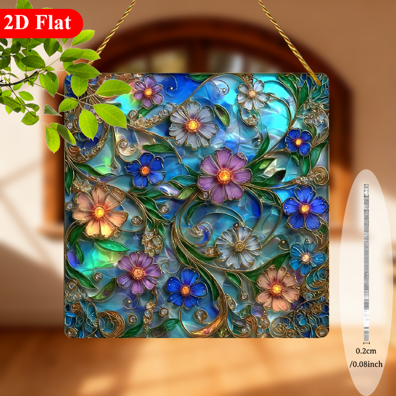 2D Flat, 1pc Bohemian -Toned Abstract Floral Acrylic Sun Catcher Window ...