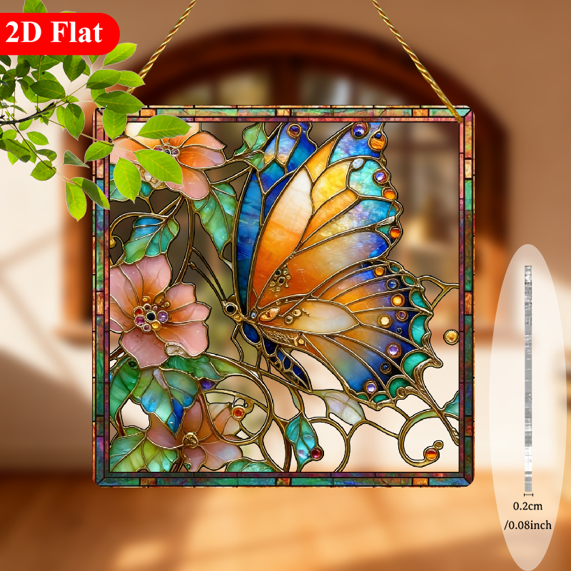 2D Flat, 1pc Butterfly and floral art acrylic sun catcher window ...