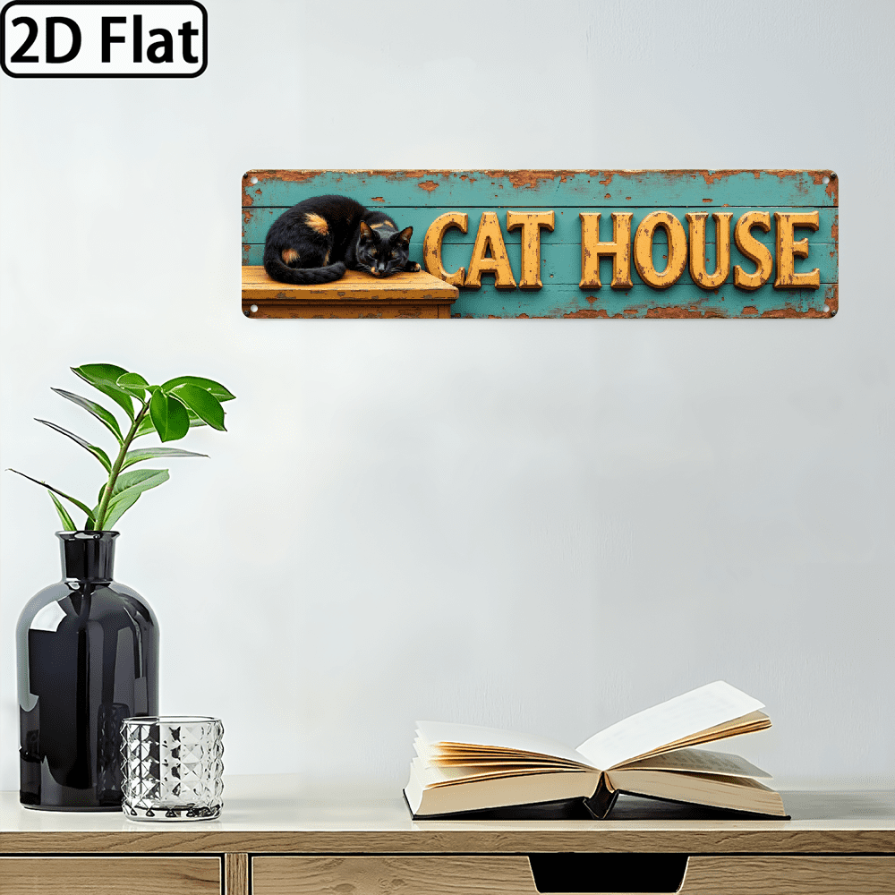 2D Flat, 1pc CAT HOUSE Metal Wall Sign - Cat-Themed Aluminum Hanging ...