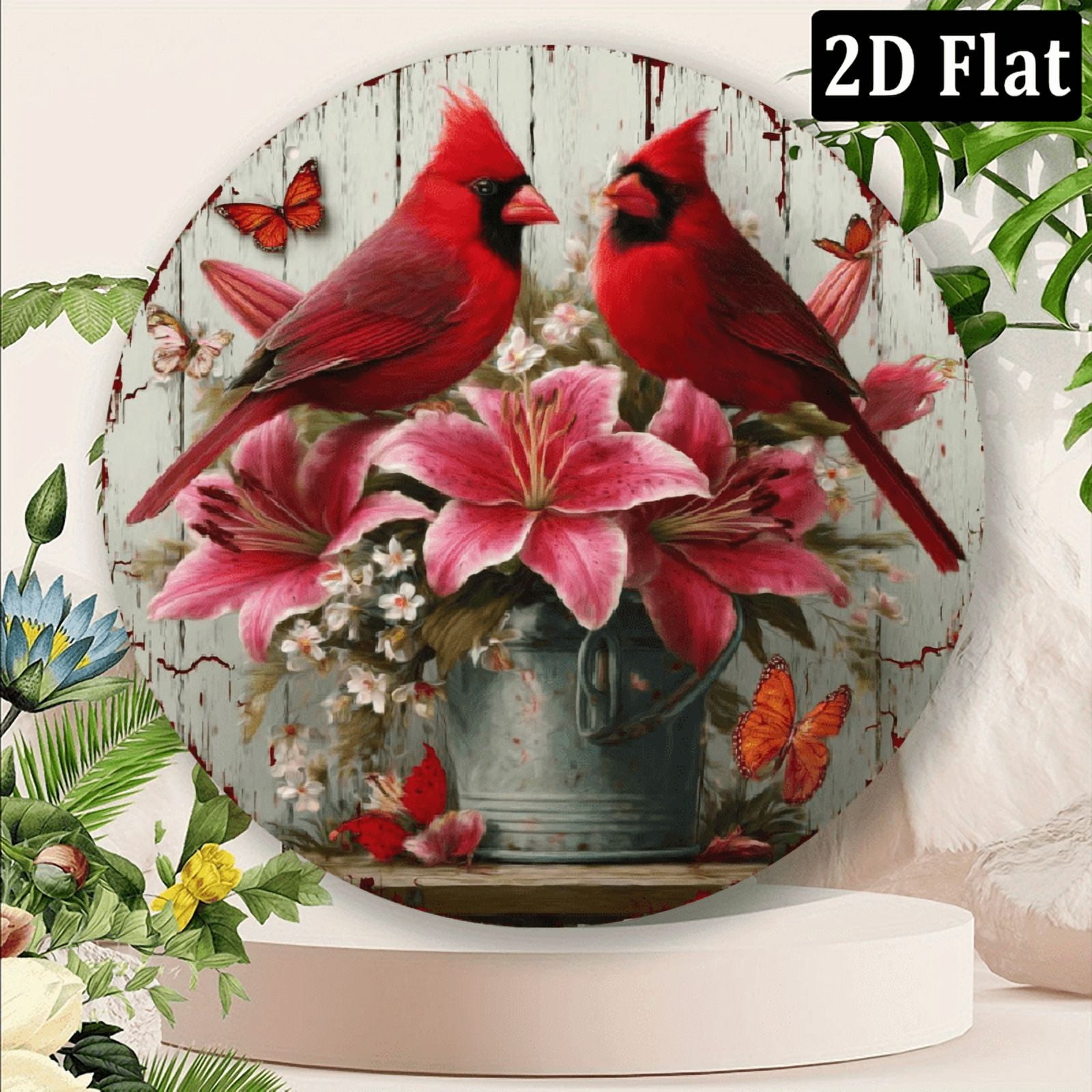 2D Flat 1pc Cardinal Round Aluminum Wreath 8x8 Inch Aluminum Wreath ...