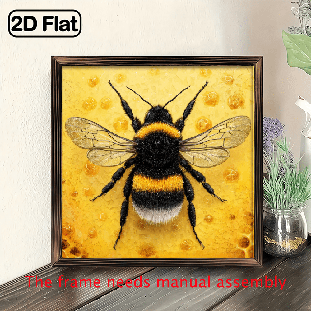 2D Flat, 1pc Charming Bee Honeycomb Vintage Wooden Wall Art - 8x8 inch ...